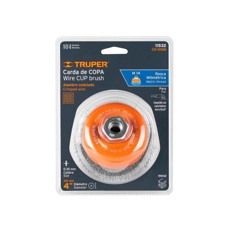 Cardas Copa 4" Ondulado Fino M14 Truper 11532