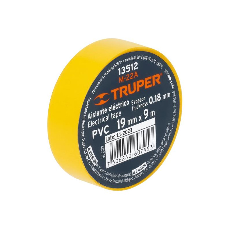 Cinta Aislantes 19mm x9m Amarillo acrilico E0.18mm Flexible Encogible ...