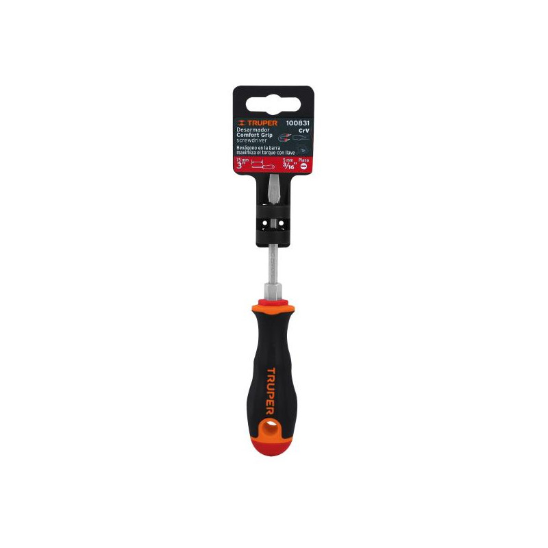 Desarmador Plano Bhex 3/16" x3" ComfortGrip Truper 100831