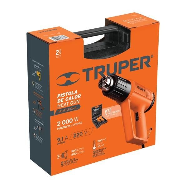 Pistola de Calor Profesional 1800W 11000 - 17000RPM Temperatura Variable 45 a 500 Grados, PISCA ...
